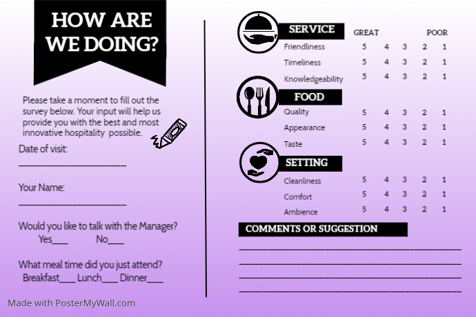 Vintage Restaurant Comment Card | PosterMyWall