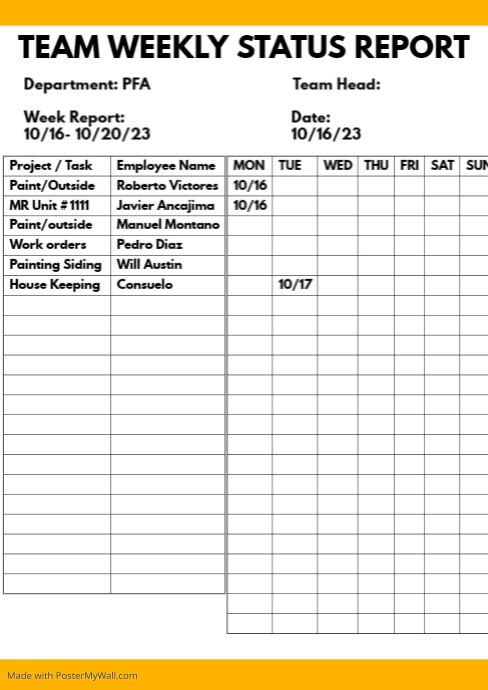 Team Weekly Status Report Template | PosterMyWall