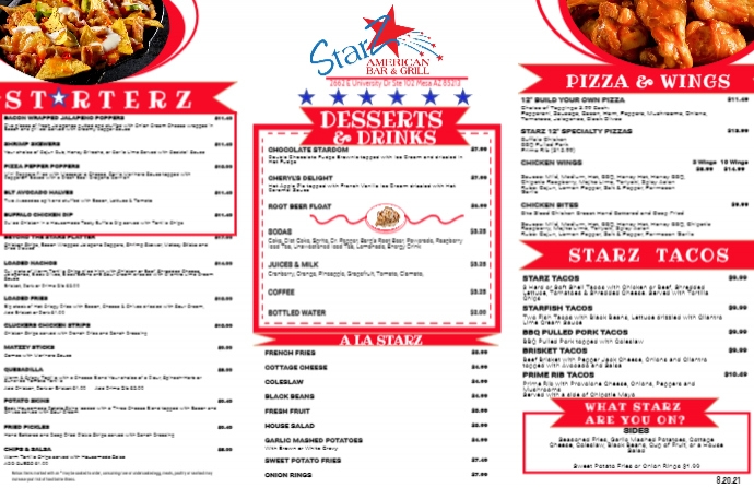 Starz Menu Page 1 | PosterMyWall