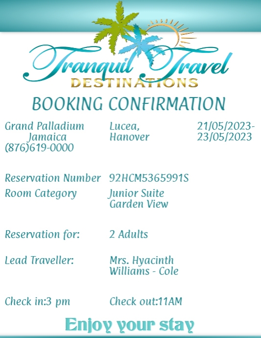 Copy of RESERVATION for Hyacinth Williams Cole | PosterMyWall