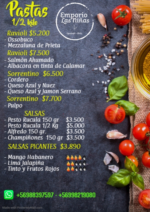 Copy of Copia de Pasta menu table a4 | PosterMyWall