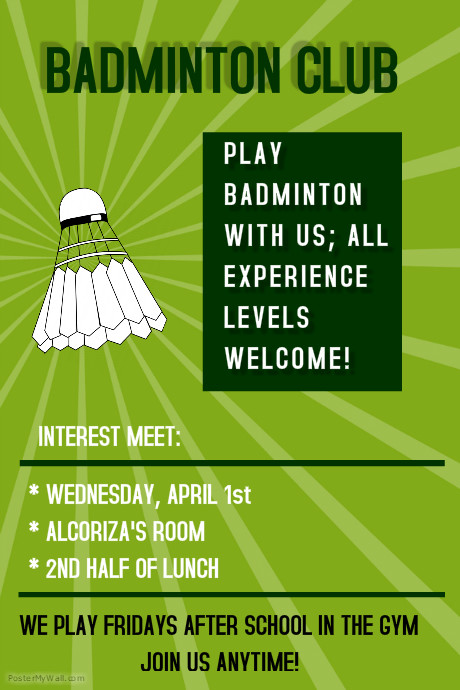 Copy of Badminton Club 2014-2015 Flyer | PosterMyWall