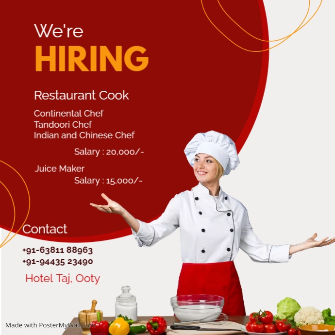 hiring chef restaurant cook template | PosterMyWall