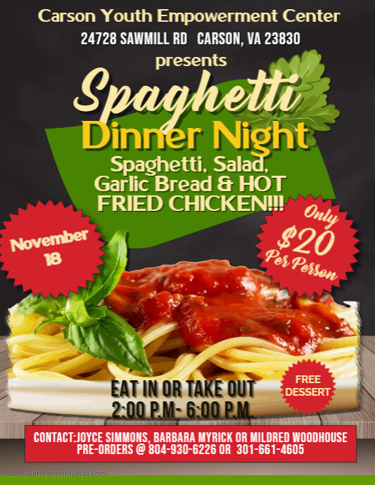 Free Spaghetti Dinner Night Fundraiser Flyer Template (1) | PosterMyWall