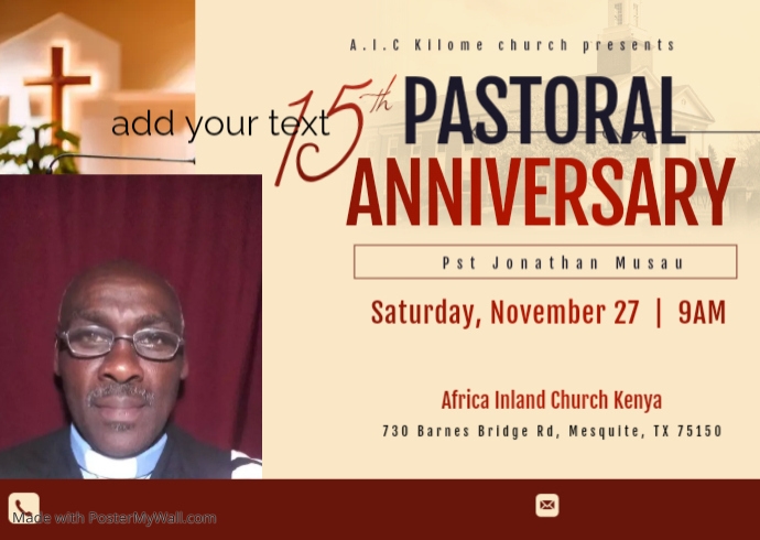 Copy of Beige Pastor Anniversary Postcard | PosterMyWall