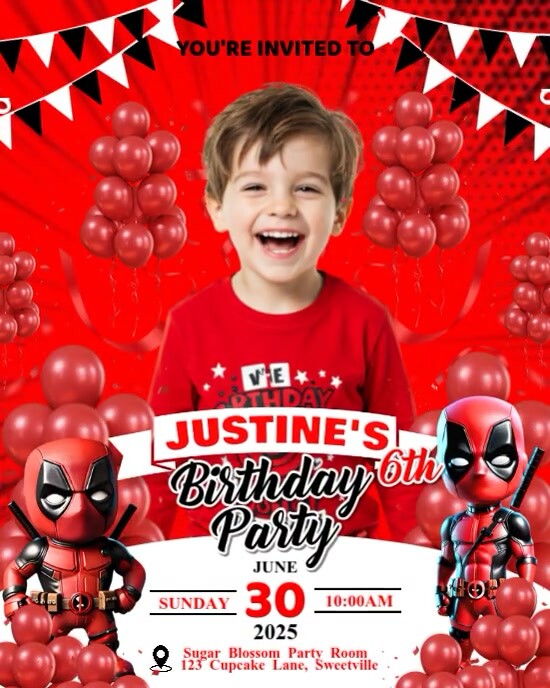 Plantilla de deadpool theme birthday invitation for kids | PosterMyWall