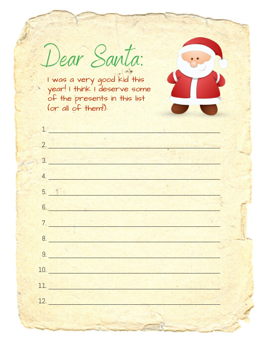 Dear Santa Christmas gift list letter size Template | PosterMyWall