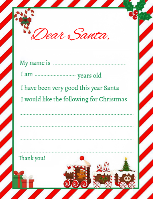 Dear Santa Letter Template for Kids – Printable Christmas Wishlist ...