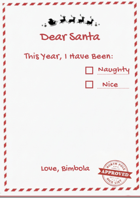 Plantilla de Dear Santa Naughty or Nice List Letter for Kids | PosterMyWall