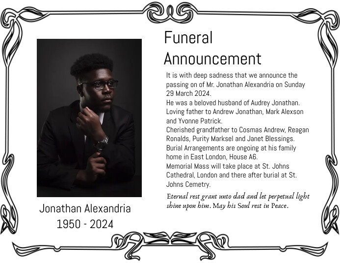 Copy of Death and Funeral Announcement | PosterMyWall