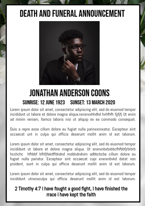 Death and Funeral Announcement Template | PosterMyWall