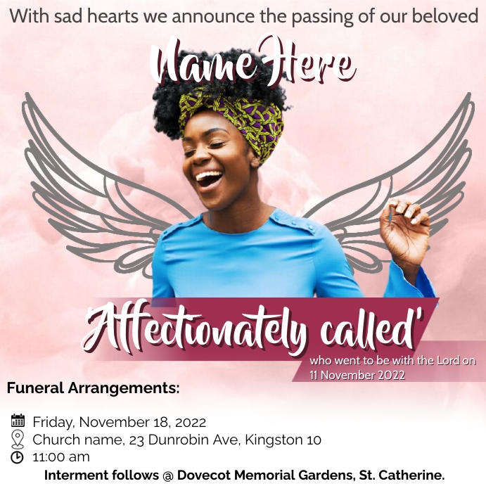 Death and Funeral Announcement_Pink Template | PosterMyWall