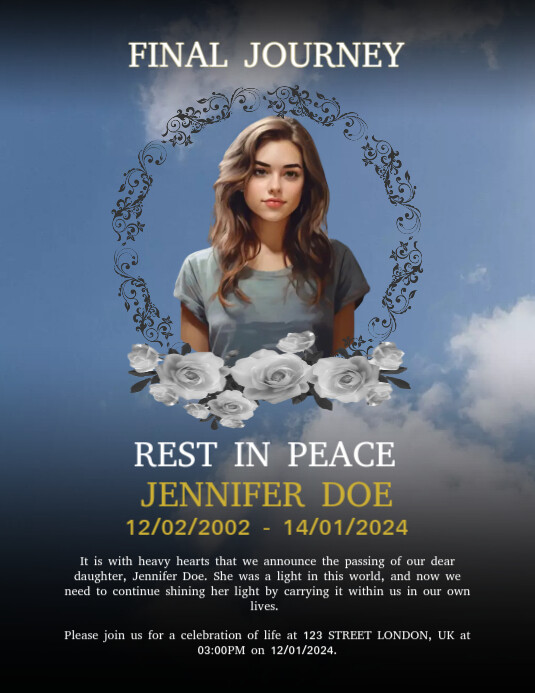 Death announcement design template | PosterMyWall