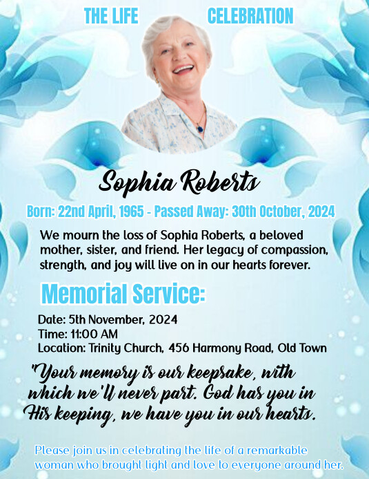 death announcement flyer Templat | PosterMyWall