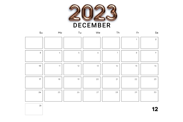 December 2023 calendar Template | PosterMyWall