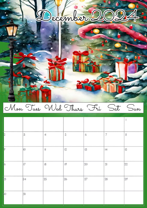 Copy of December 2024 Calendar Template Printable | PosterMyWall
