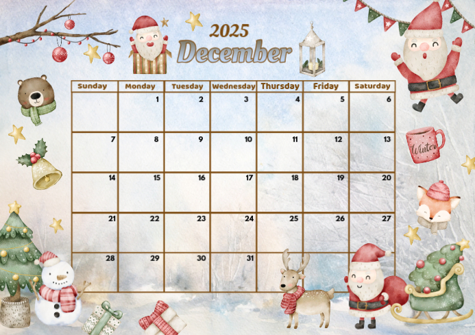 Copy of December 2025 Calendar Christmas | PosterMyWall