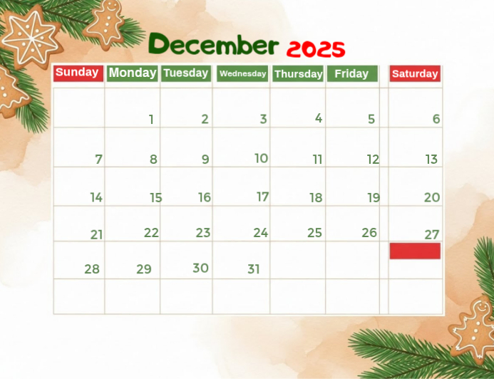 december 2025 calendar Template | PosterMyWall