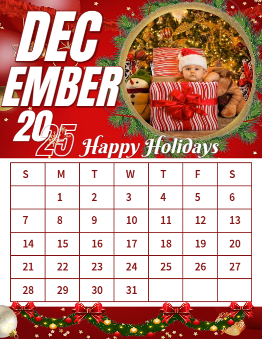 December 2025 Christmas Calendar with Baby Photo Frame – Festive ...