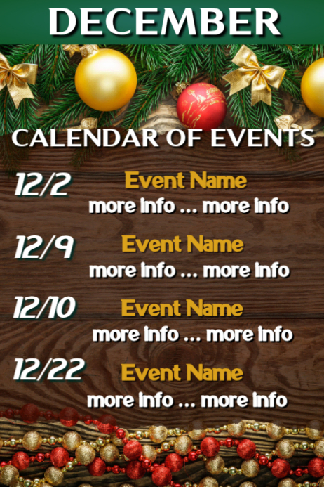 December Calendar of Events (1) Template | PosterMyWall