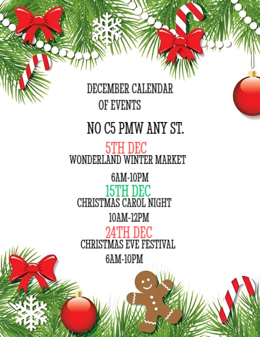 December calendar of events Template | PosterMyWall