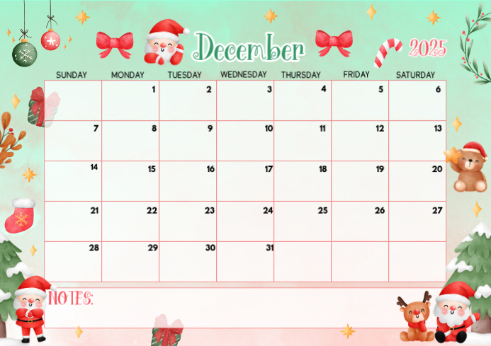 December Christmas 2025 Calendar Template | PosterMyWall