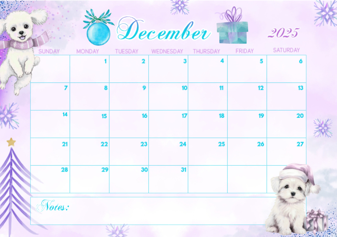 December Christmas 2025 Calendar Dog Template | PosterMyWall