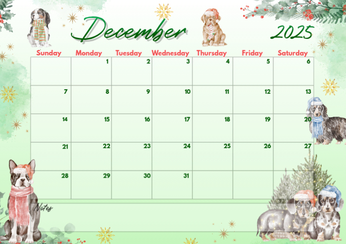 December Dogs2024 Calendar Template | PosterMyWall