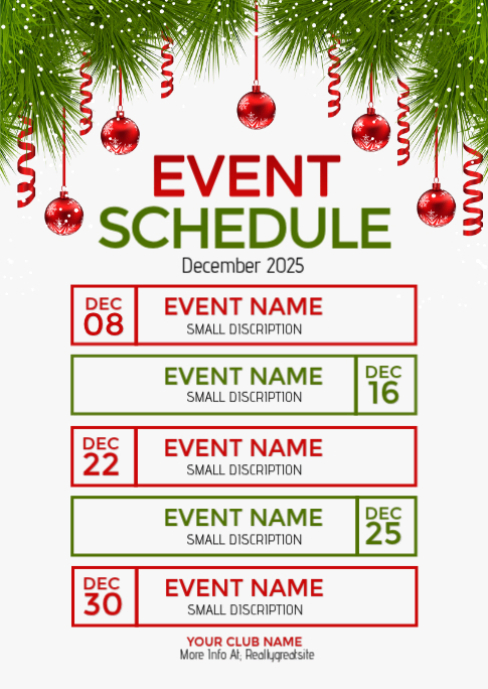 December Event Schedule Template | PosterMyWall