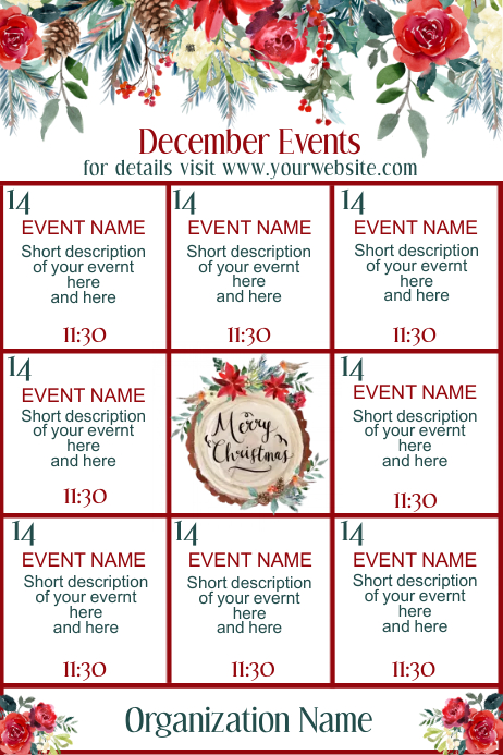 December Floral Calendar Template | PosterMyWall