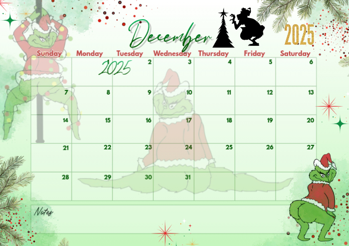 Plantilla de December Grinch 2025 Calendar | PosterMyWall