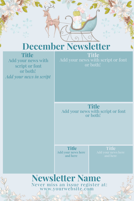December Newsletter Reindeer Sled Floral Template | PosterMyWall