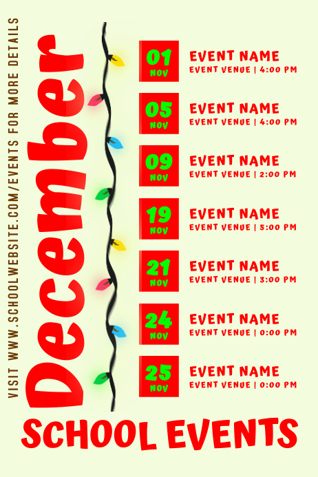 December School Schedule Calendar Template | PosterMyWall