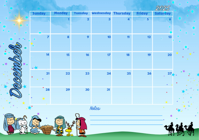 December Snoopy 2024 Calendar Templat | PosterMyWall