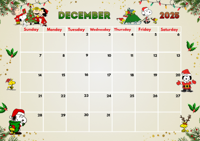 Copy of December Snoopy 2024 Calendar | PosterMyWall