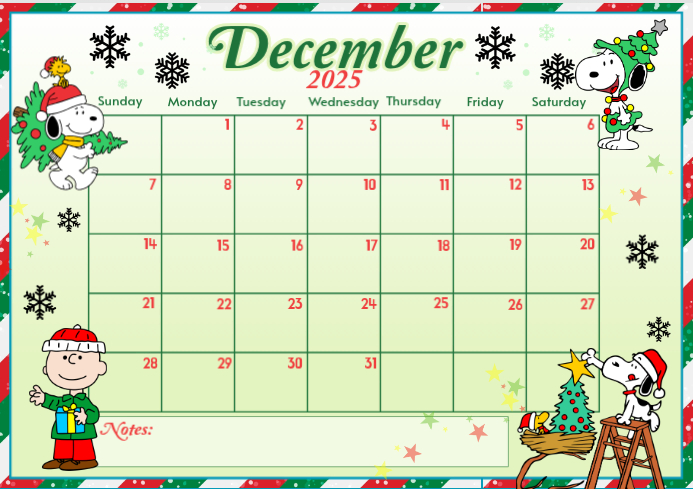 December Snoopy 2025 Calendar Template | PosterMyWall