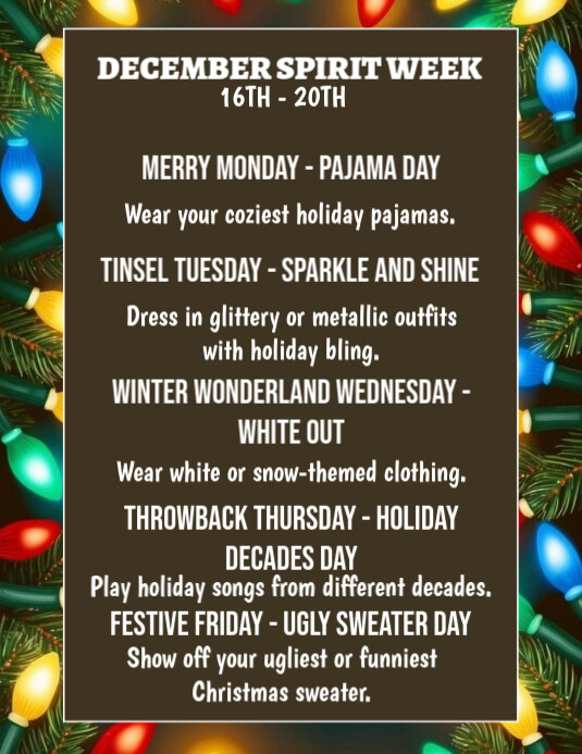 Copy of December spirit week flyer template | PosterMyWall