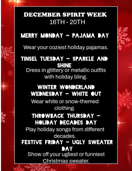 december spirit week flyer template | PosterMyWall