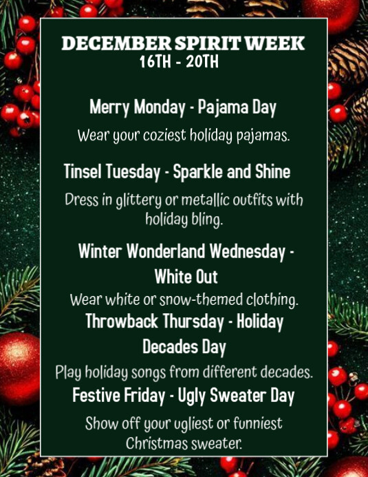 December spirit week flyer template | PosterMyWall