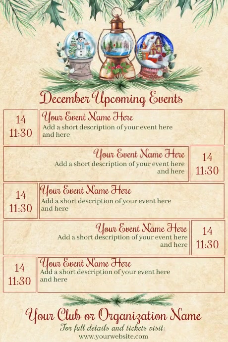 Copy of December Upcoming Events Calendar | PosterMyWall