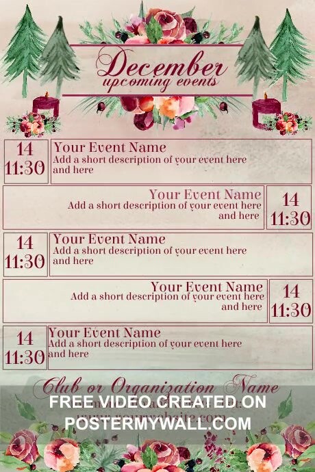 December Upcoming Events Calendar Template | PosterMyWall