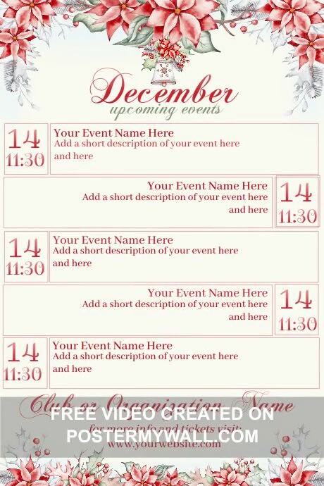 December Upcoming Events Calendar Template | PosterMyWall
