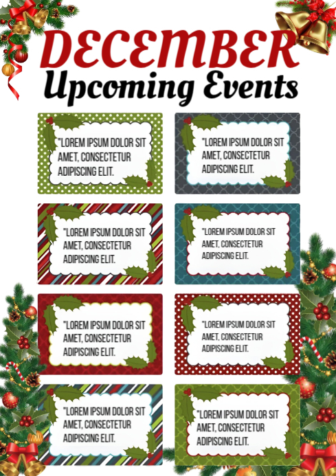 December upcoming events schedule flyer Template | PosterMyWall