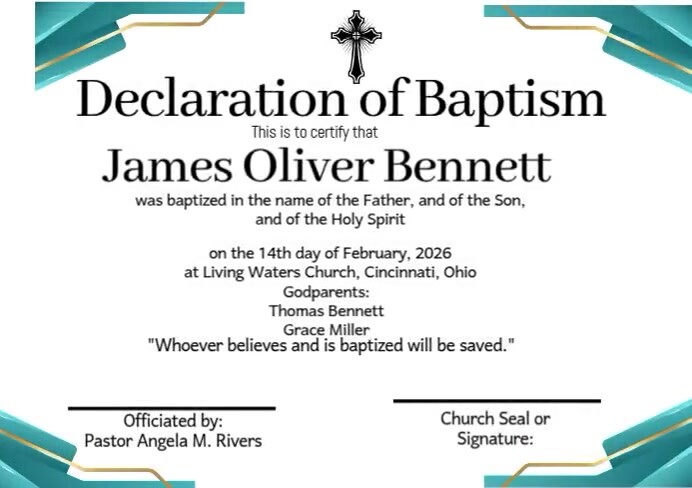 Plantilla de Declaration of Baptism | PosterMyWall