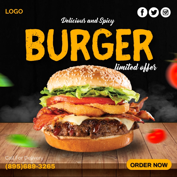 Delicious and Spicy Burger Offer Template | PosterMyWall