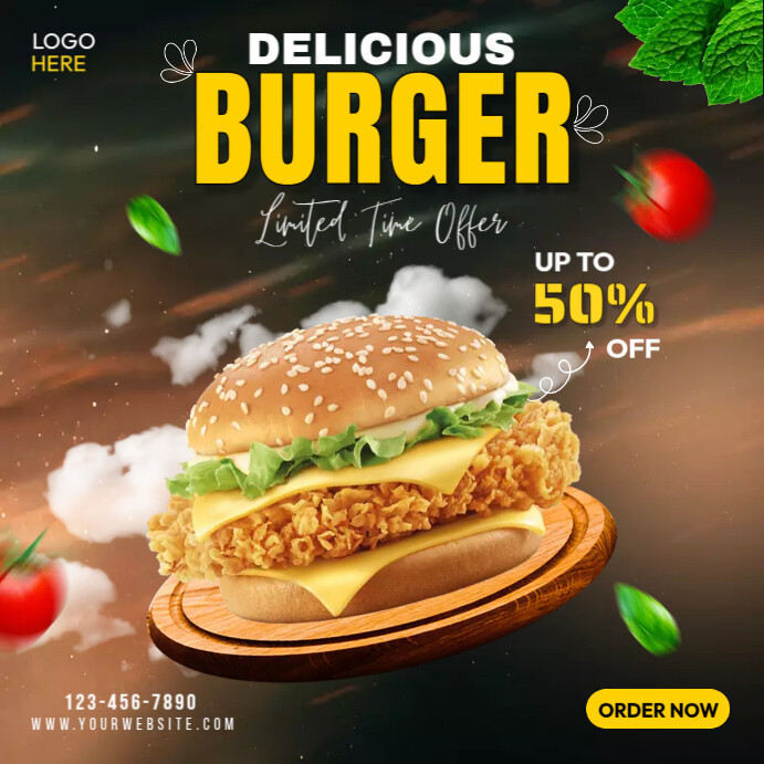 Delicious Burger Ads Template | PosterMyWall