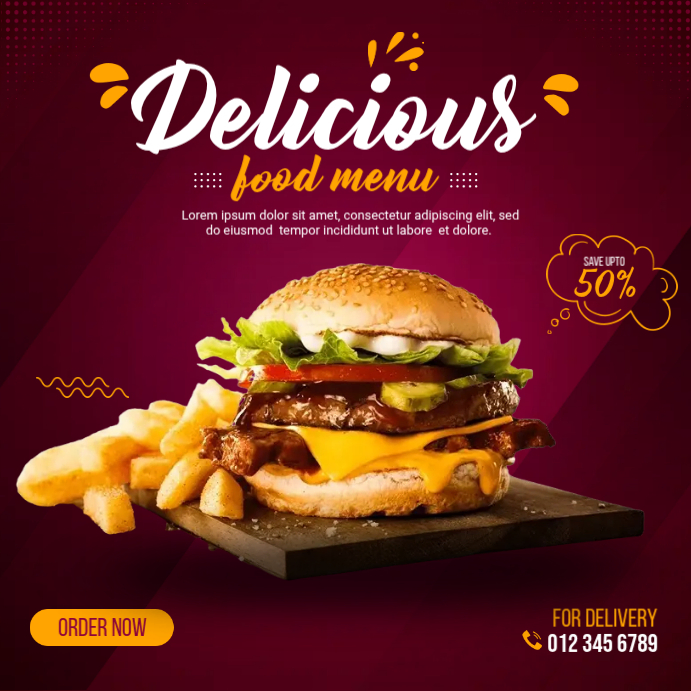 Delicious Burger Food Menu AD Template | PosterMyWall