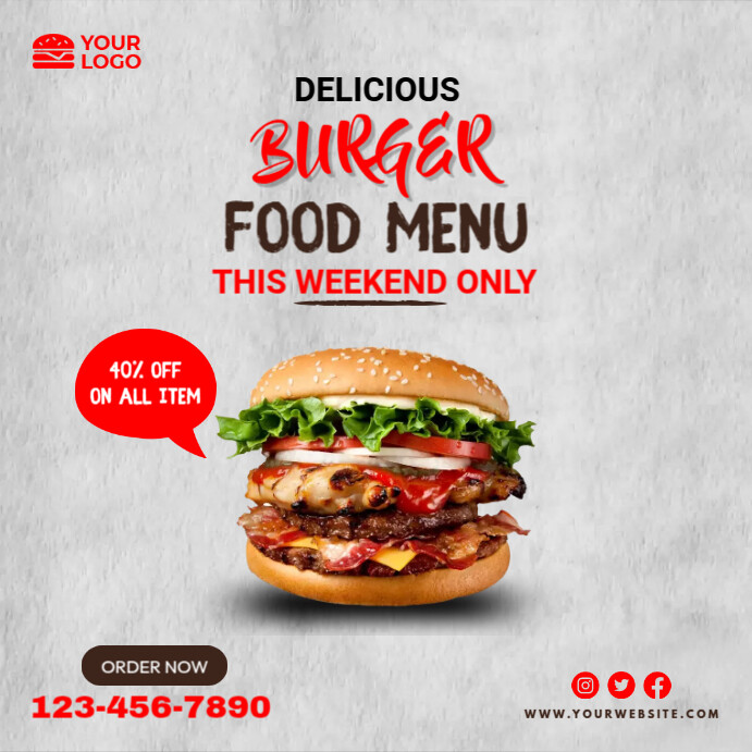 Delicious Burger Food Menu Template | PosterMyWall