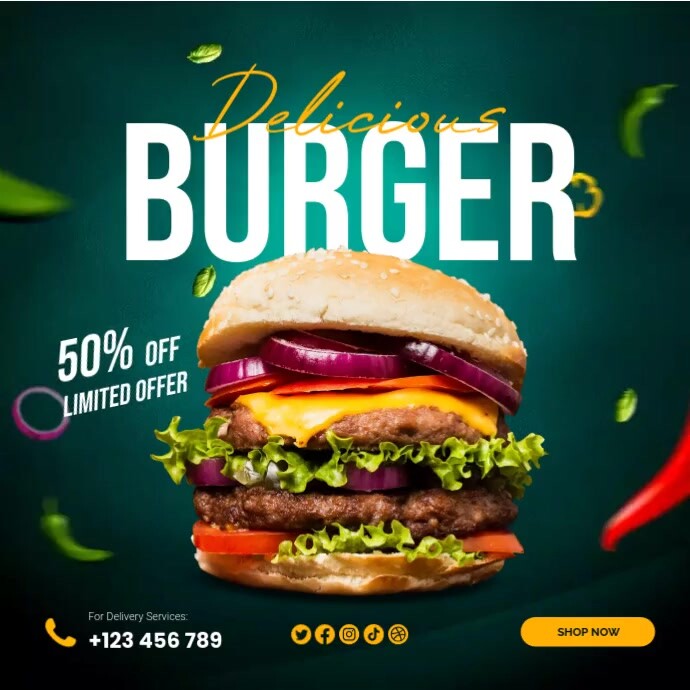 Delicious Burger Food Restaurant Template | PosterMyWall