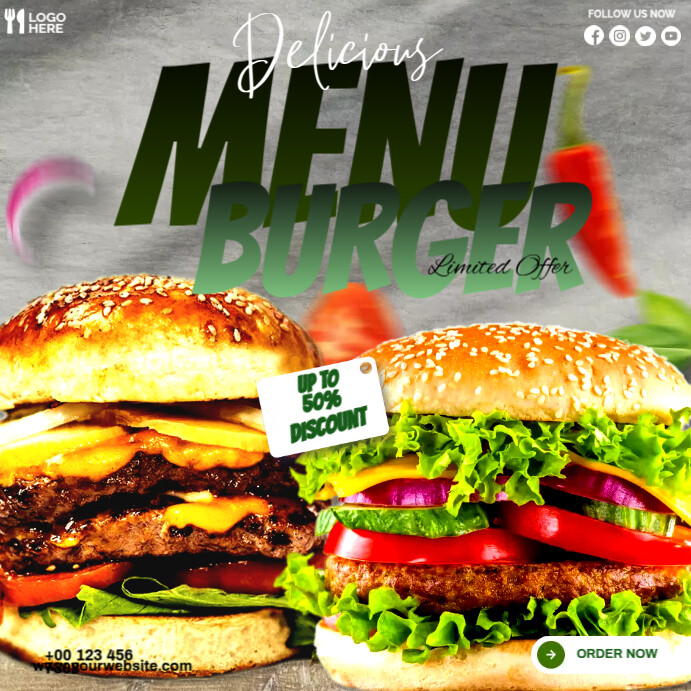 Delicious Burger Foods Template | PosterMyWall